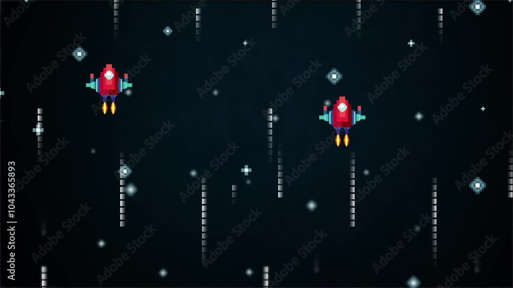 Shuttle in space pixel art seamless animation. Retro style spacecraft ...