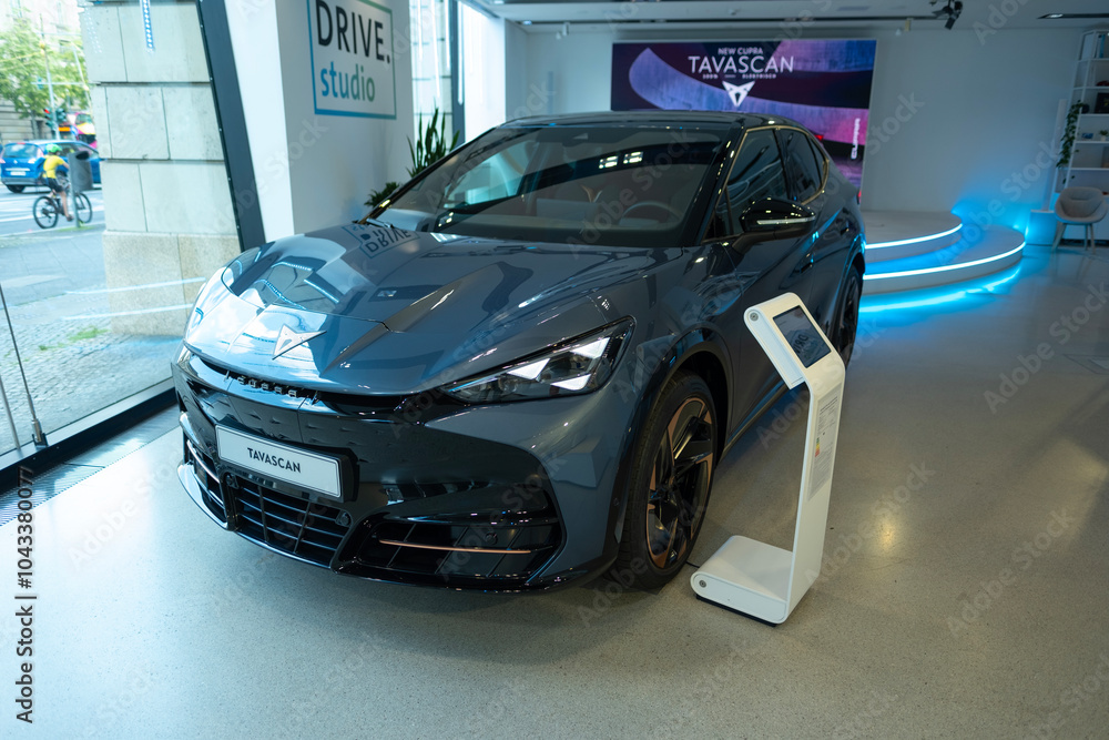 new blue fully electric Cupra Tavascan, Spanish crossover, sustainable ...