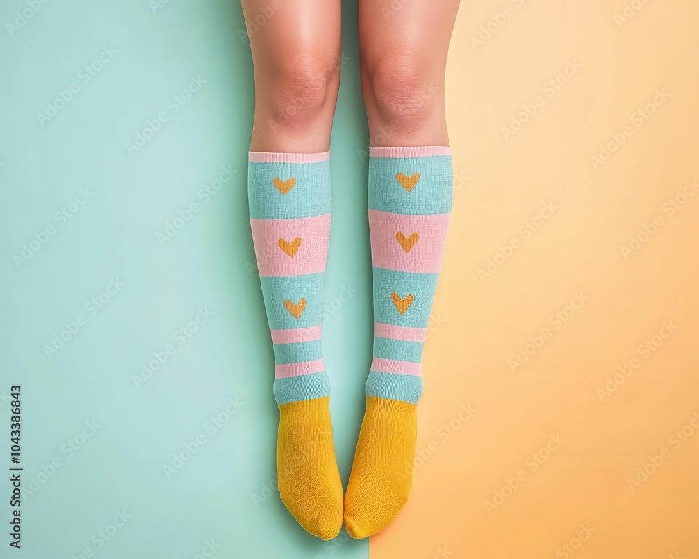 Colorful knee-high socks with heart patterns, perfect for adding style ...