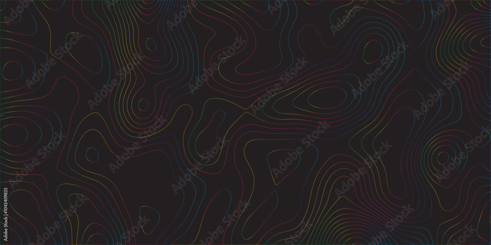 Abstract black colorful gradient Topographic line map pattern ...