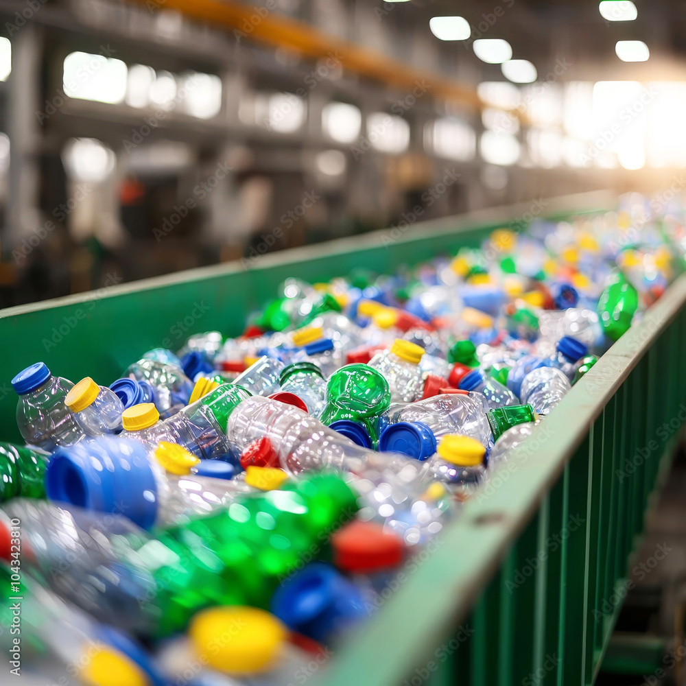 An industrial scene depicting efficient resource use and recycling ...