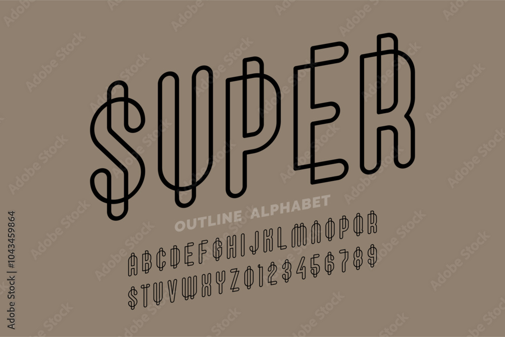 Super. Modern outline font design, alphabet letters and numbers vector ...