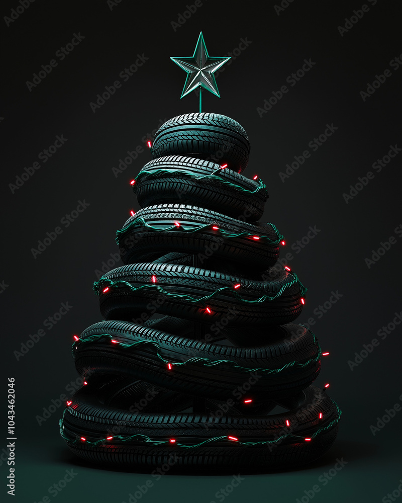 świąteczna choinka zrobiona z opon samochodowych Photos | Adobe Stock