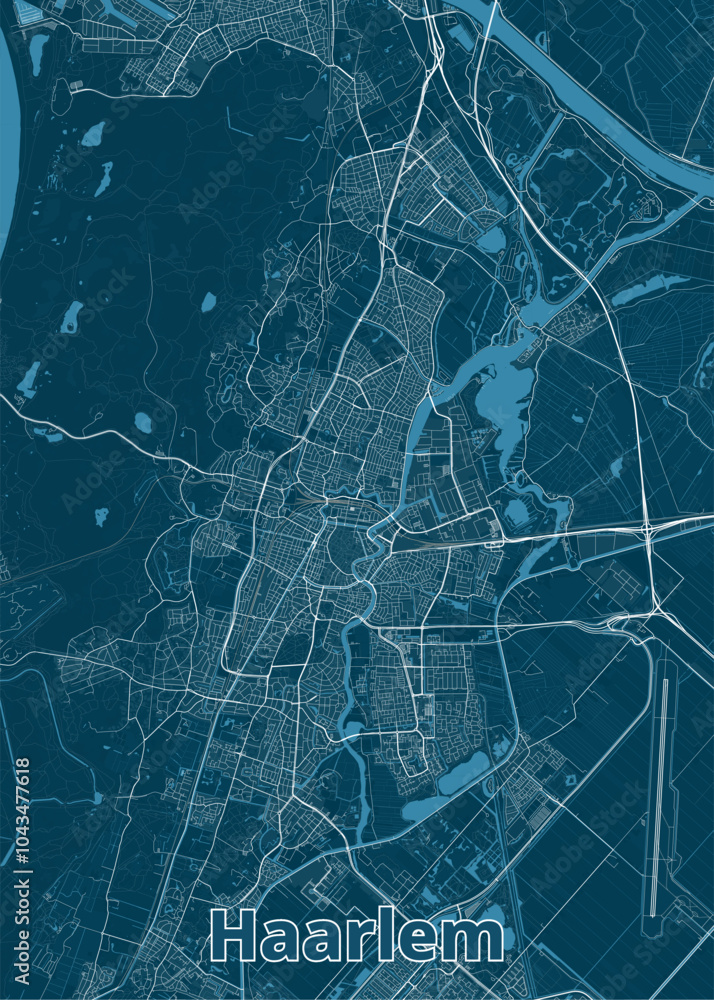 Map of Haarlem, Netherlands, rendered in a minimalist style. The map ...