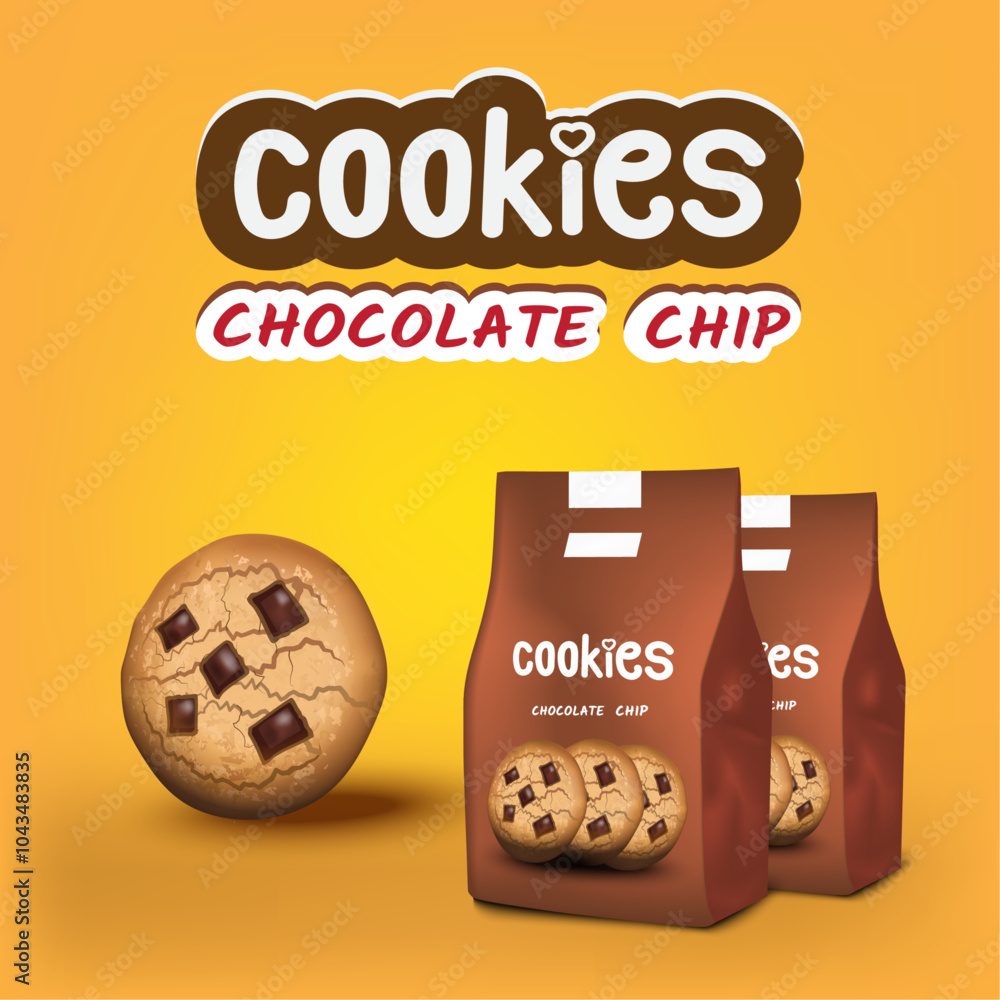 Realistic design packaging template for chocolate chip cookies snack on ...