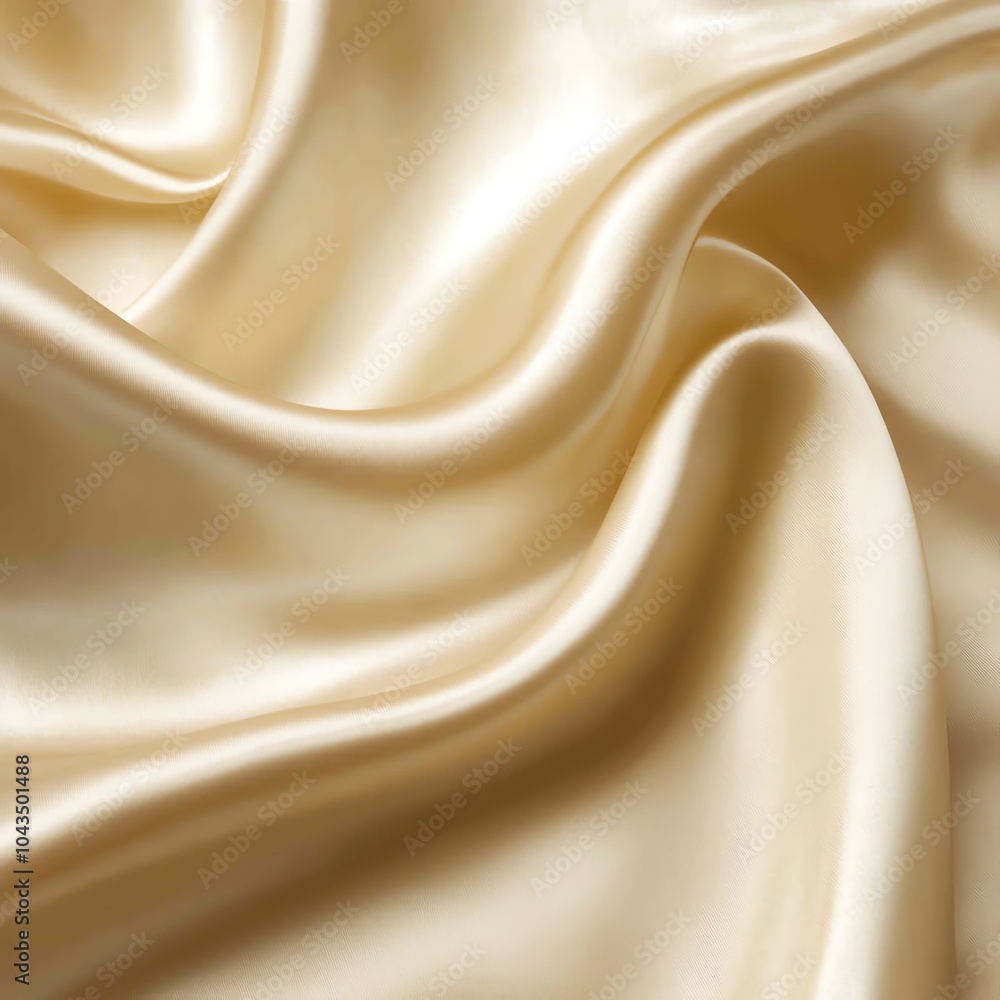 Smooth and luxurious cream-colored satin fabric with gentle folds and ...