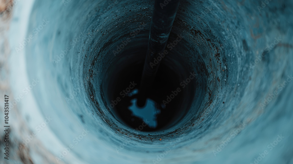 top view of deep well showcasing clear water at bottom, surrounded by ...