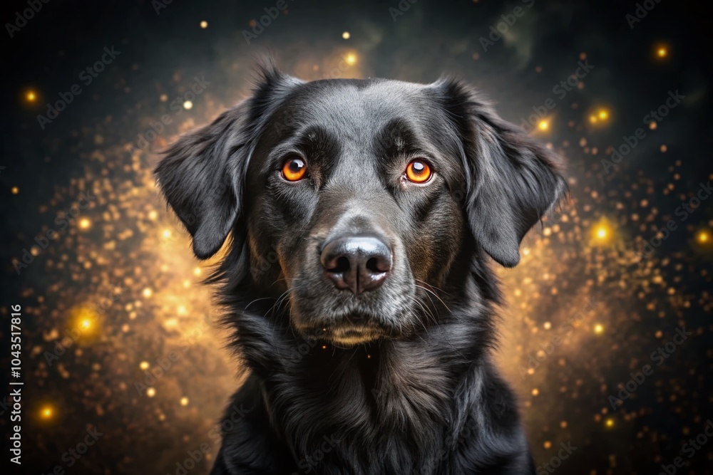 Black Dog's Expressive Face with Golden Speckles and Twinkling Stars ...