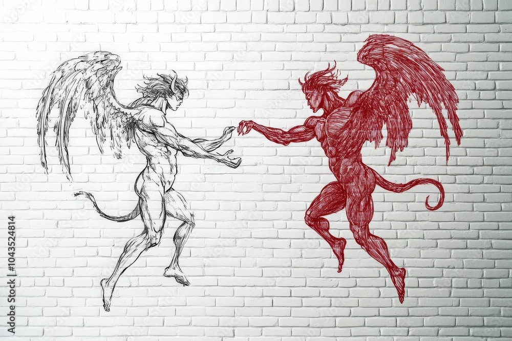 Angel And Devil Conscience Concept. Doodle Drawing of Good and Evil ...