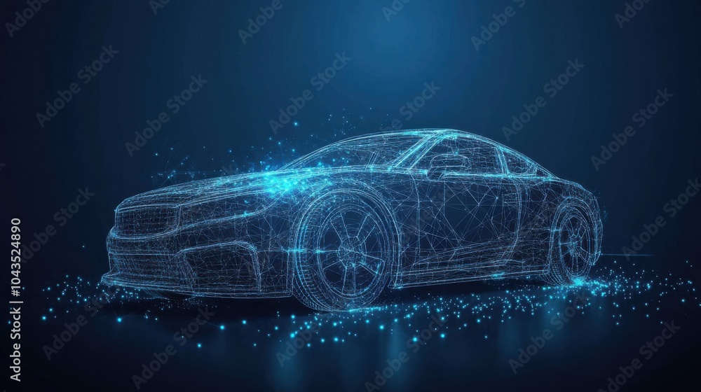 Abstract digital polygonal isolated car on dark blue background ...