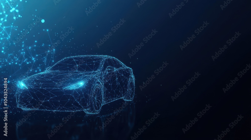 Abstract digital polygonal isolated car on dark blue background ...