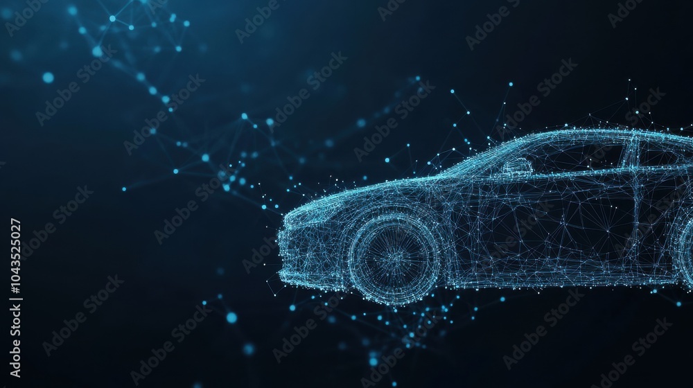 Abstract digital polygonal isolated car on dark blue background ...