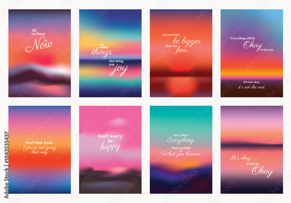 Set of 8 inspirational posters with colorful gradients. Motivational ...