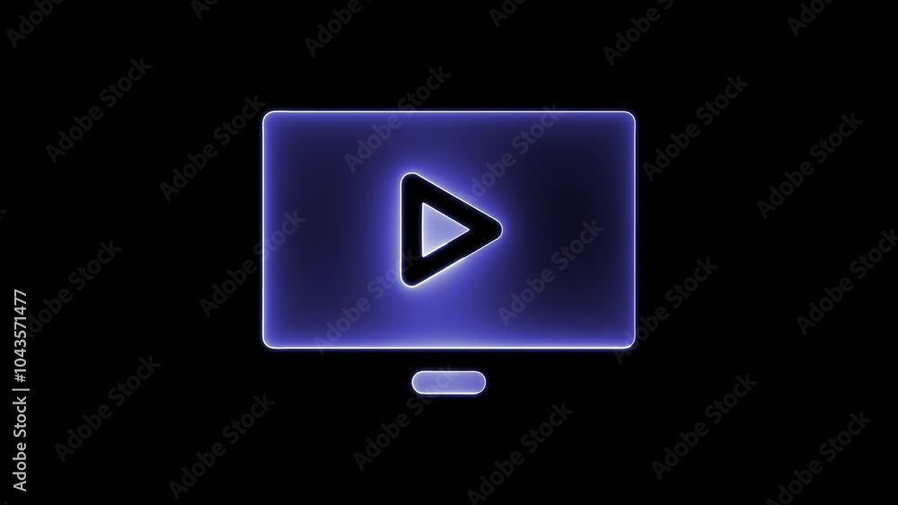 Video, audio neon play button icon animation. glowing play button ...