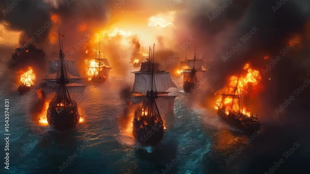 An ocean battle from the 16th century between sailing ships and ...