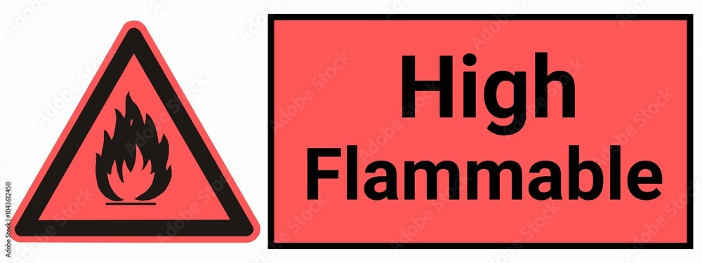 High flammable warning sign on red background. Industrial Decals ...