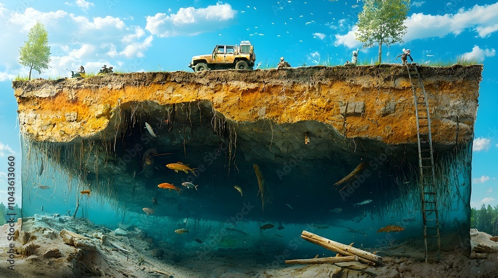 Detailed Layered Cross section of a Tranquil Lake Revealing the ...