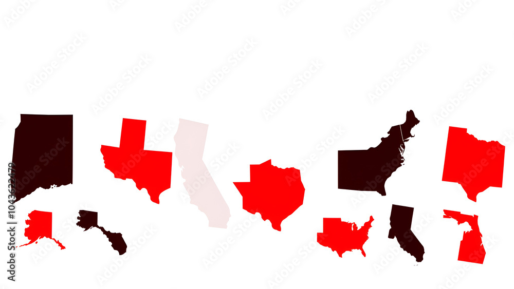 USA states map outlines and silhouettes, 50 America states, including ...