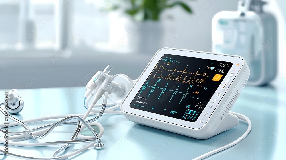 Minimalist medical dashboard monitor displaying vital signs such as ...
