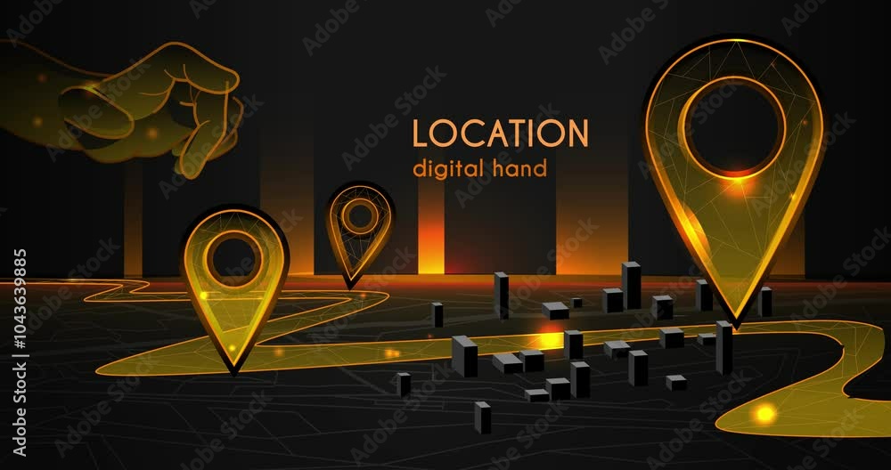 Innovative AI GPS system. Moving banner with futuristic digital hand ...