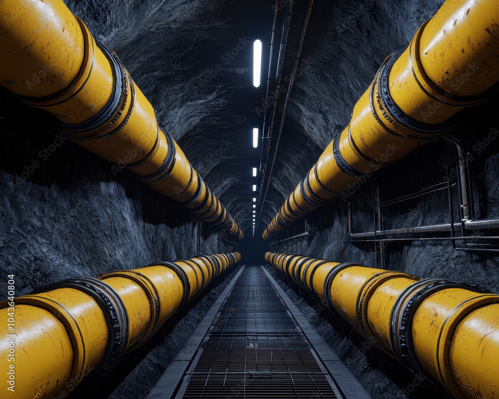 Foto de Underground mining ventilation system featuring large yellow ...