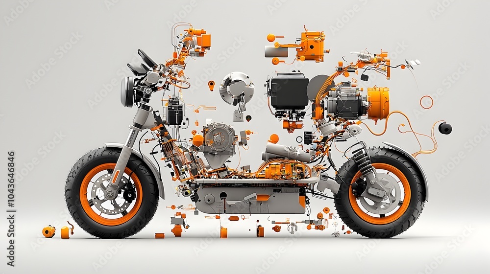 Comprehensive cross section view of an electric scooter showcasing the ...