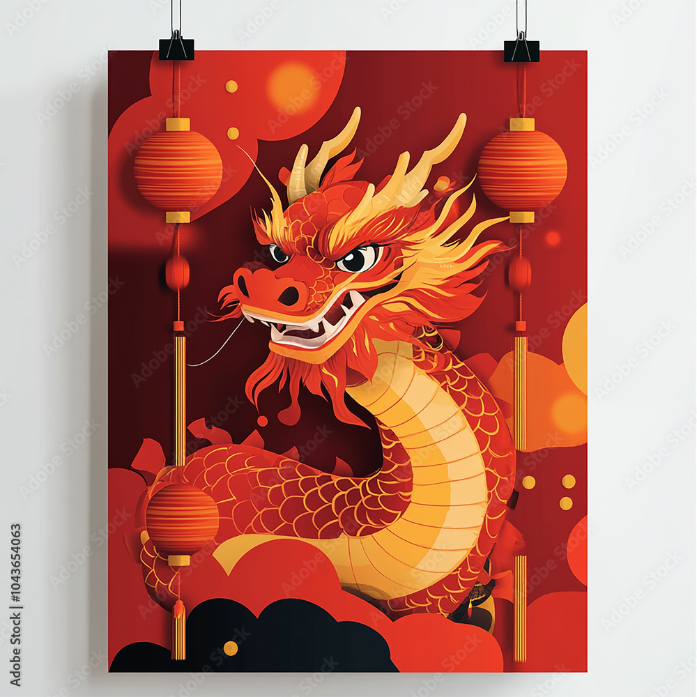2024 Chinese new year, year of the dragon banner template design with ...