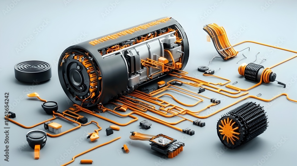 Detailed cross section of an electric battery highlighting the internal ...