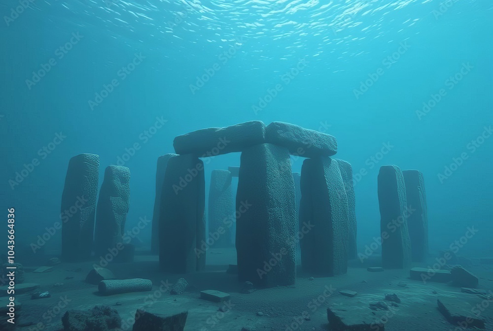Underwater Stonehenge like Structure A henge submerged in an ali Stock ...