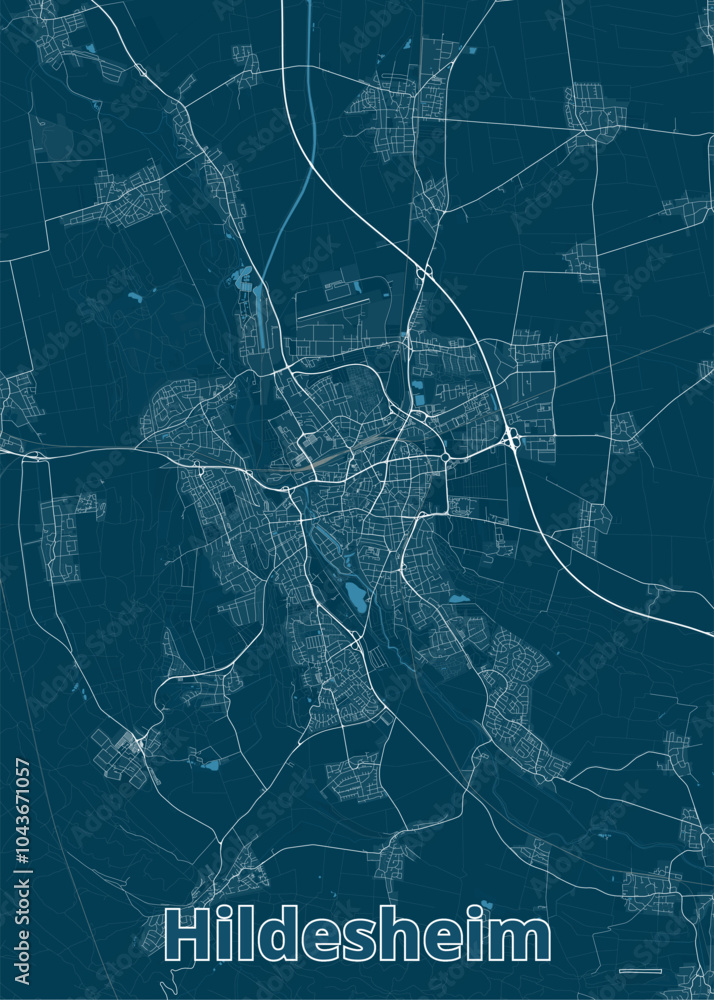Map of Hildesheim, Germany, rendered in a minimalist style. The map ...