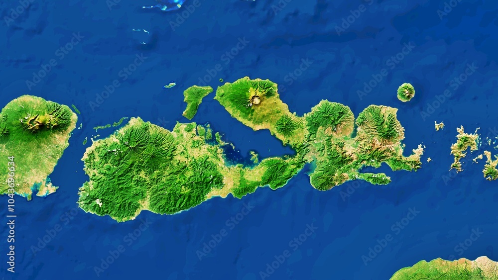 4K West Nusa Tenggara Islands Map Of Indonesia, High Resolution Satellite View With No Border ...
