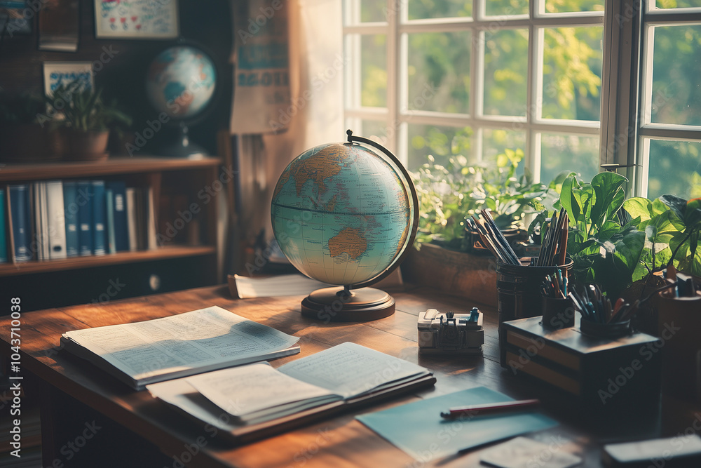 Geographer working desk with map and cartography, Geography working ...