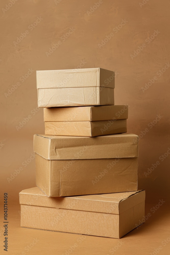 Stack of assorted cardboard boxes on a warm-toned background, ideal for ...