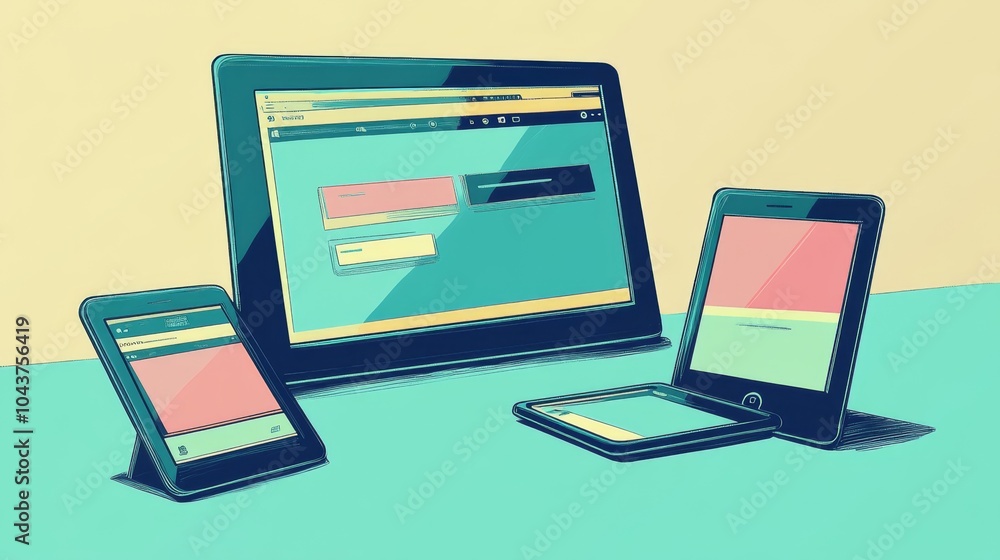 A simple drawing of a web browser on a computer, tablet, and phone. It ...