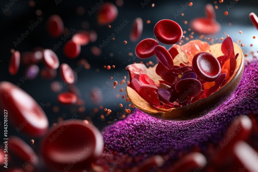 Fluorescent microscopy image of platelets, with vibrant colors ...