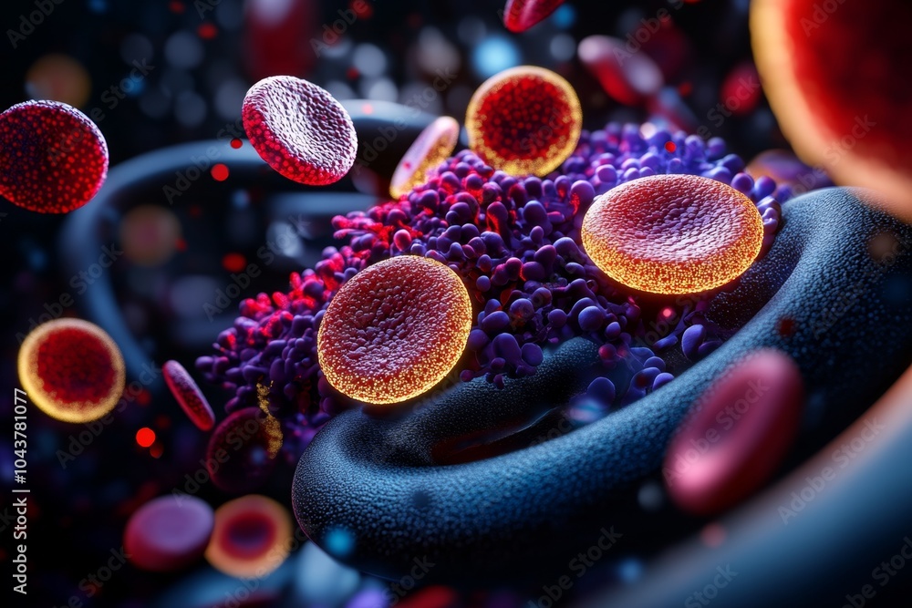 ภาพประกอบสต็อก Fluorescent microscopy of platelets and red blood cells ...