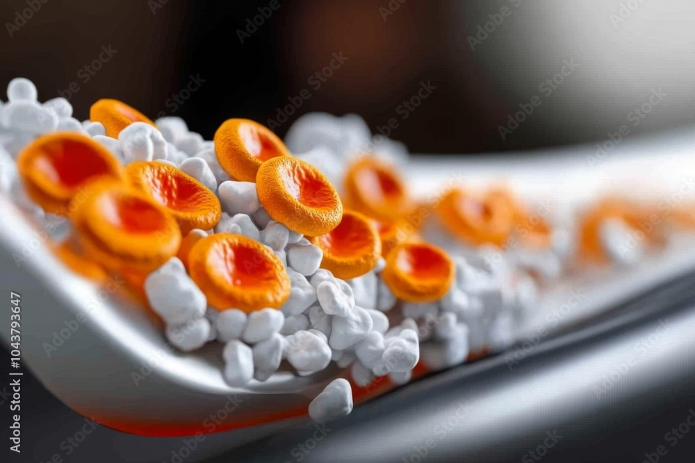 Platelets forming a thrombus, with microscopic details showing how the ...