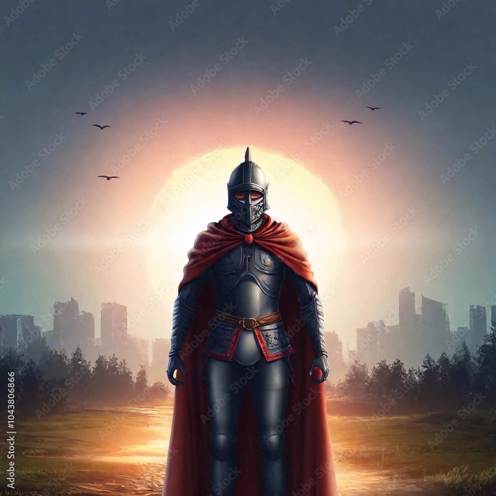 knight man, flat colors illustration, bright and colorful, high ...