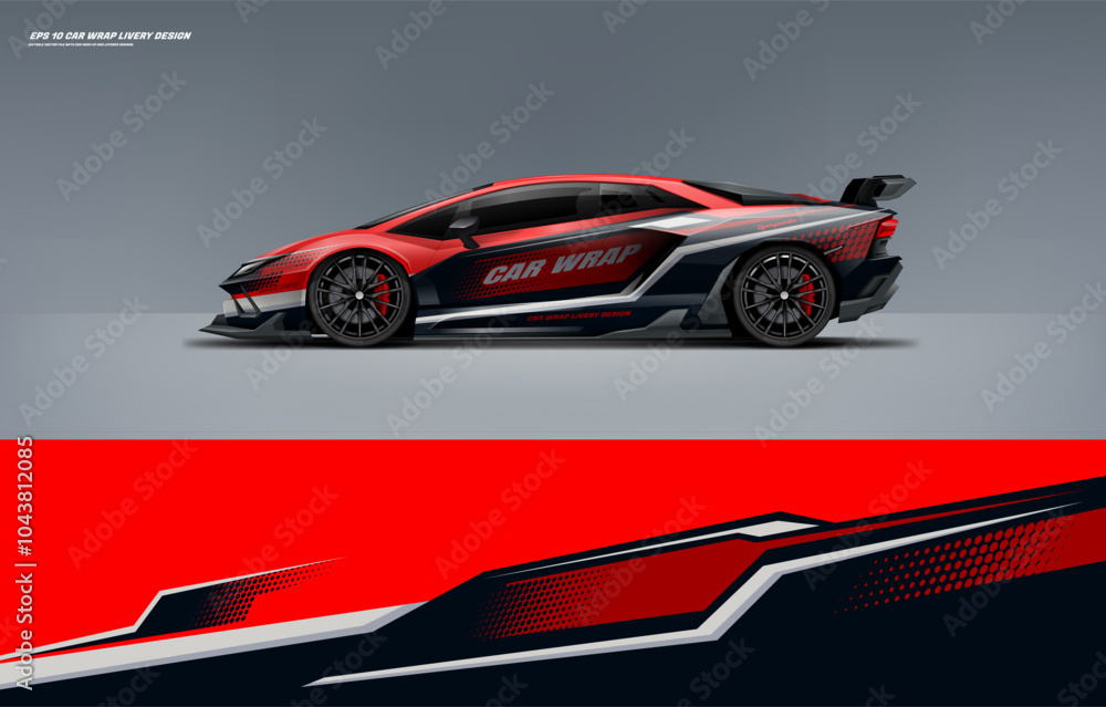 Modern Racing super car and sport car touch of red wrap livery design ...