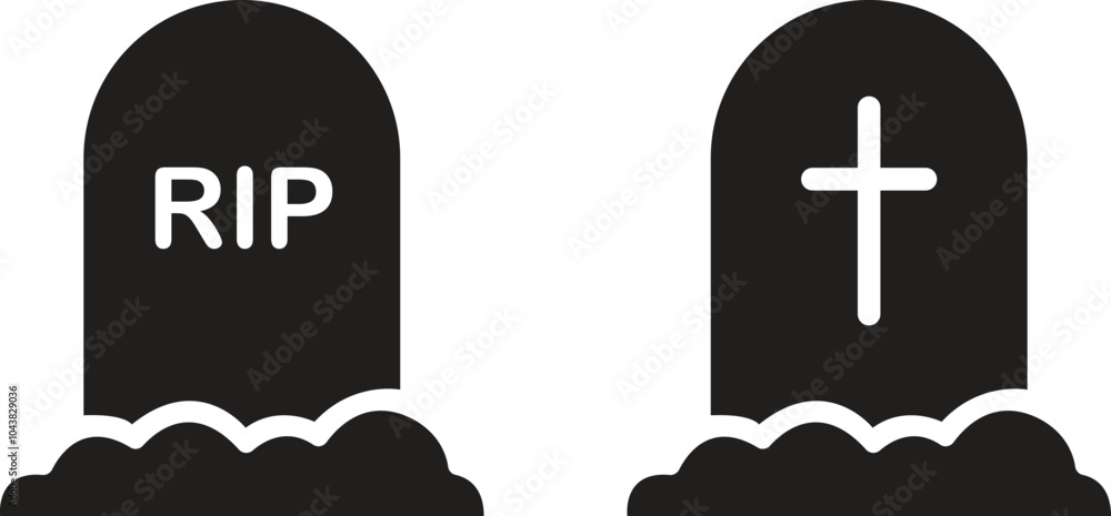 Grave tombstone flat icons Set. Gravestone memorial illustration ...