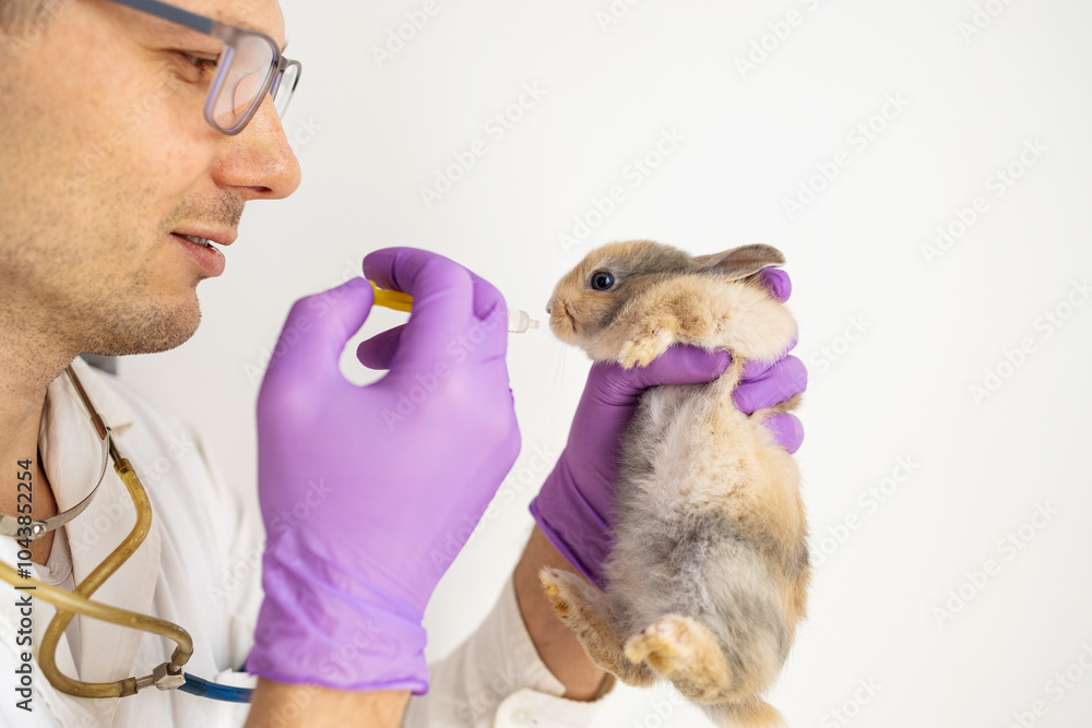 Unhealthy rabbit bunny veterinary care sick injured pet checkup at ...