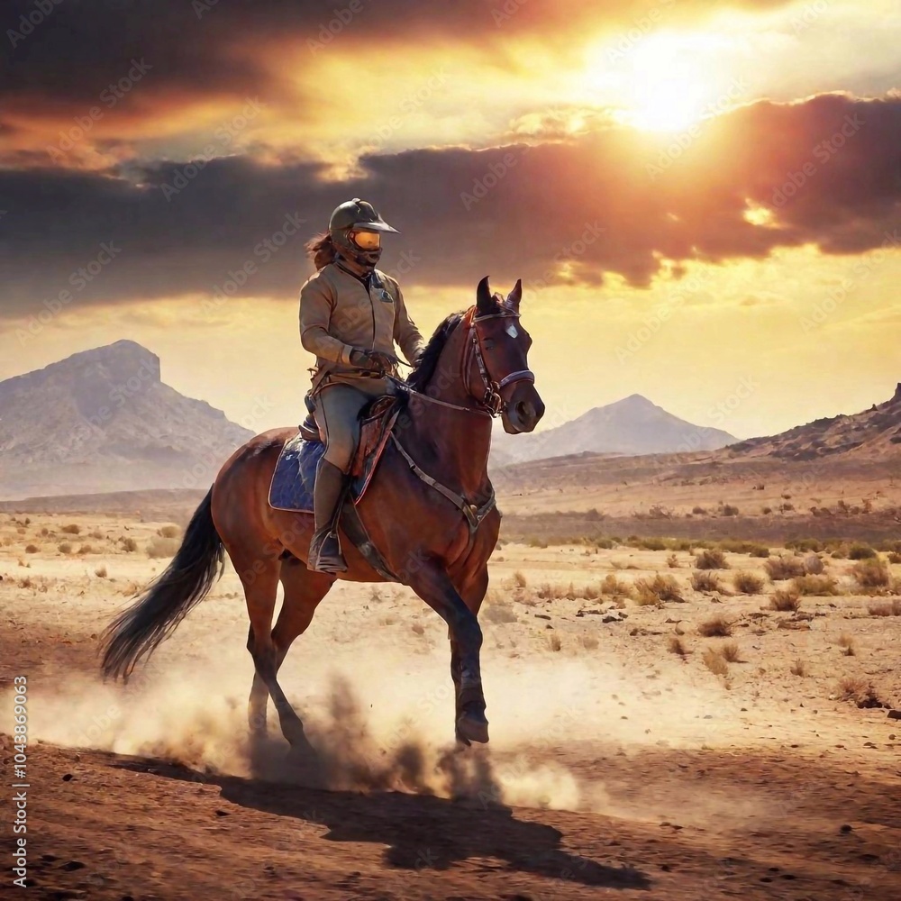 Design a photo-realistic scene depicting a post-apocalyptic horse race ...