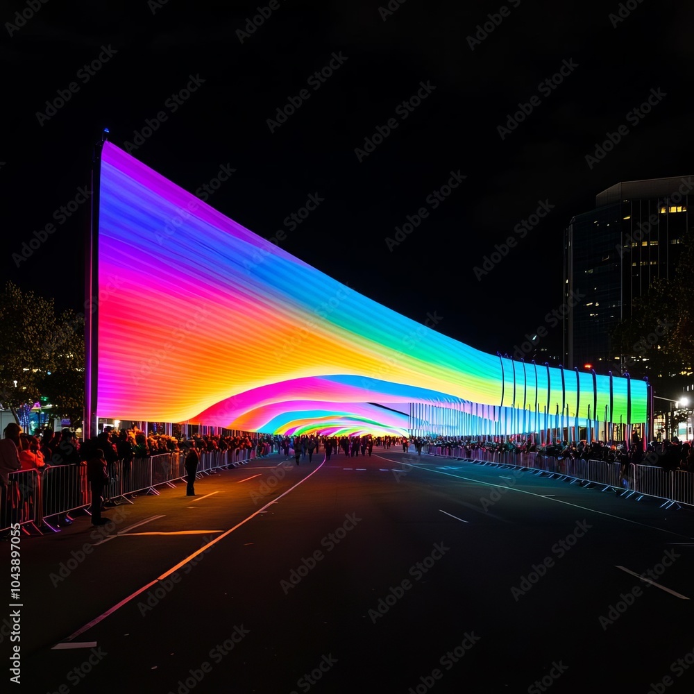 Colorful light projections moving across the streets, adding a dynamic ...
