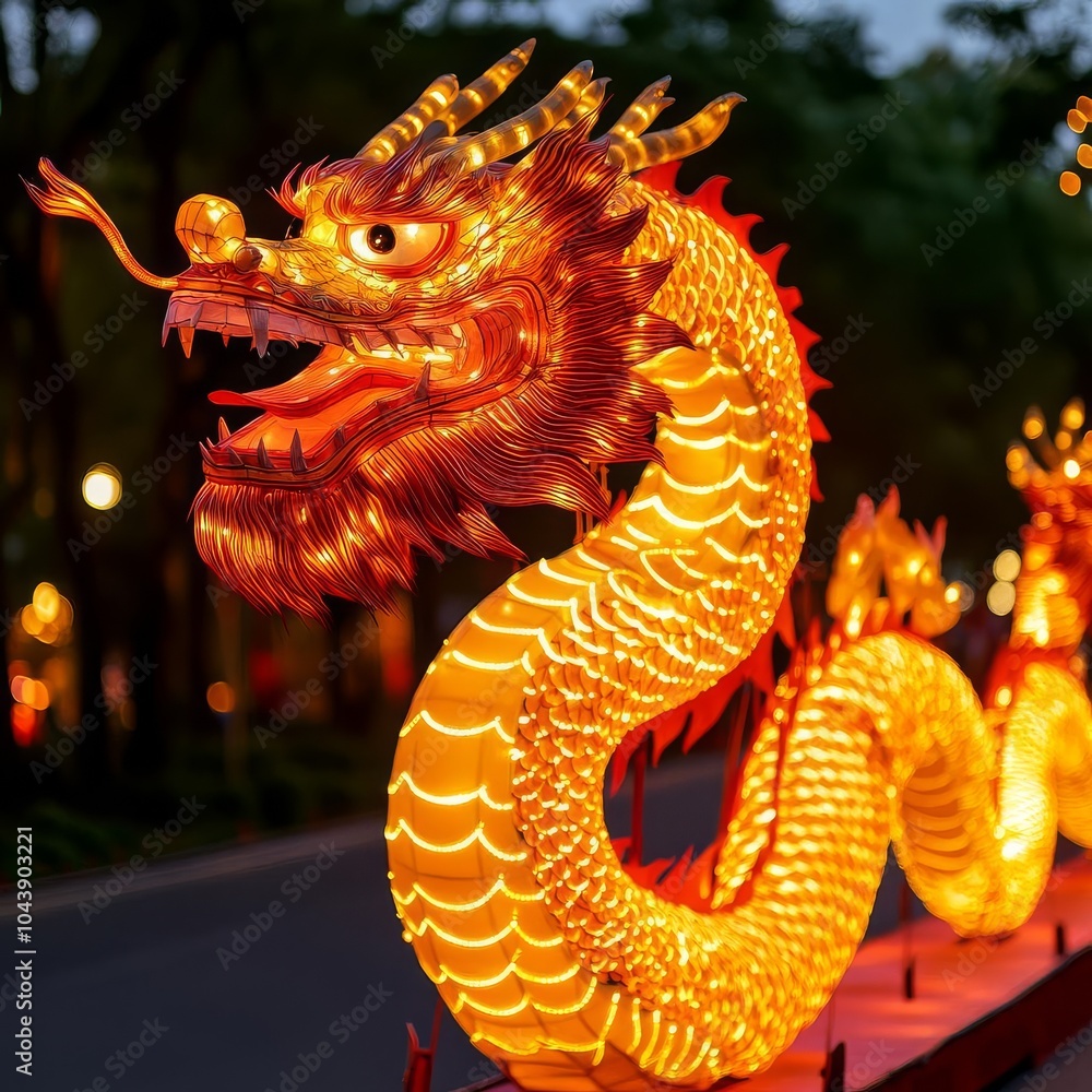 Light-up dragon floats, with glowing scales winding through the ...