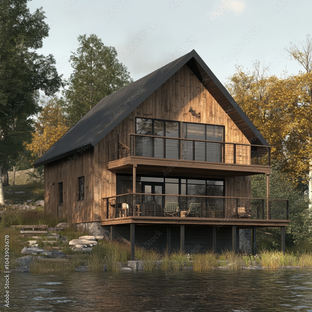 Modern Lakefront Cabin: A serene and cozy lakefront cabin with a modern ...