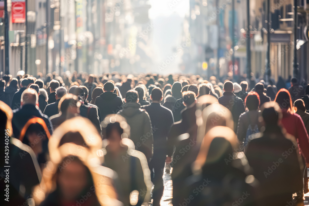 Blurry photo of a crowded city street with people walking and cars ...