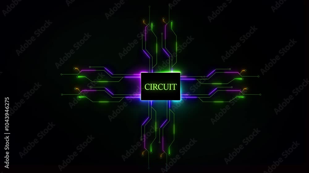 electronic circuit board. Neon Moving electronic circuit board. Animated circuit board. Digital ...