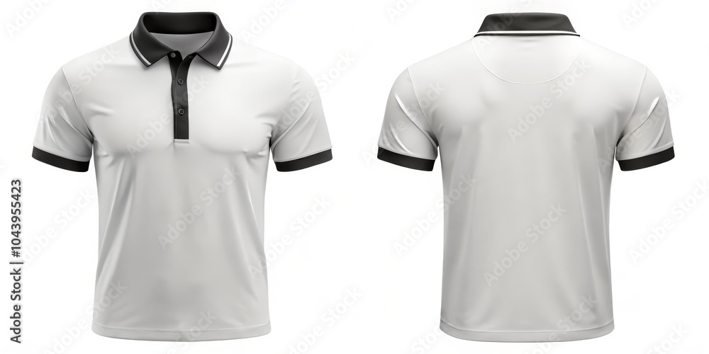 White Polo Shirt Mockup with Black Collar and Cuffs, Front and Back ...