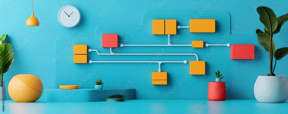 3D icon of task flow and management in a team, flat design, side view, organizational workflow ...