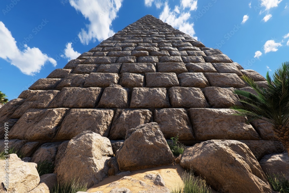 3D rendering of the Pyramids of Giza, with detailed stone textures and ...